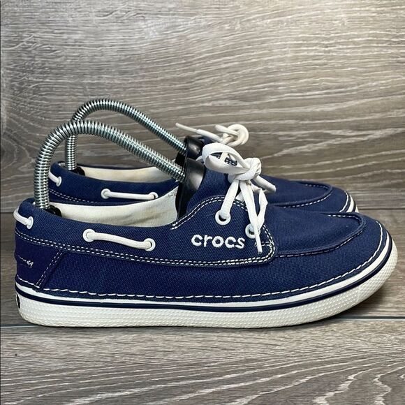 CROCS | Shoes | Crocs Classic Hover Lace Up Navy Blue Canvas Womens Sz ...